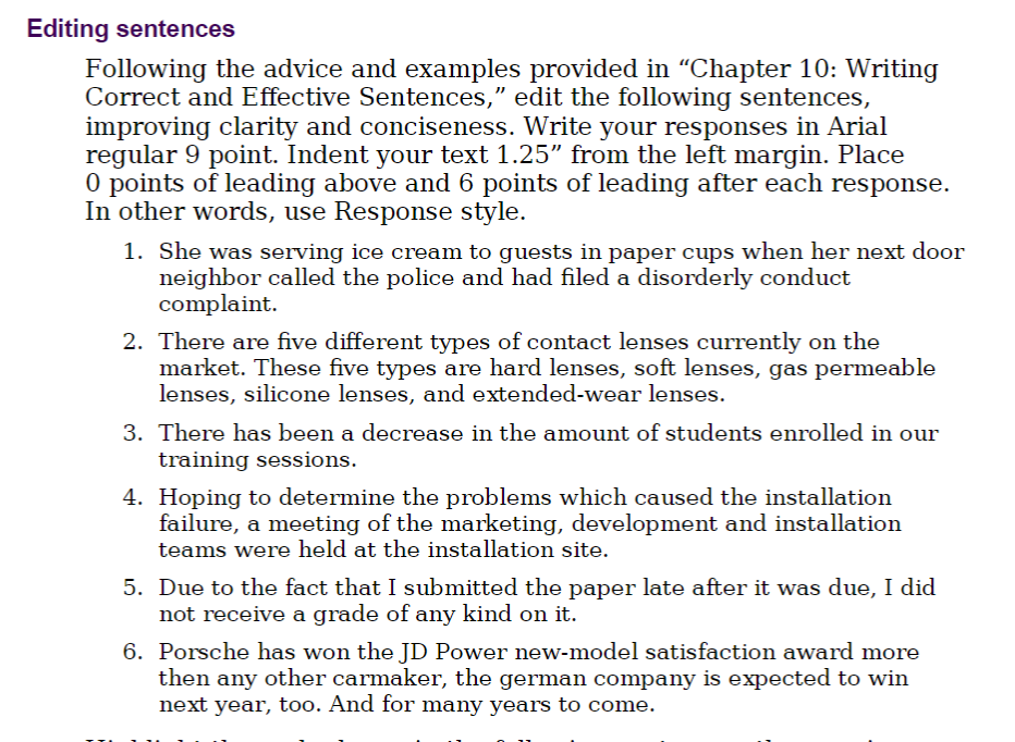 Solved Editing sentences Following the advice and examples | Chegg.com