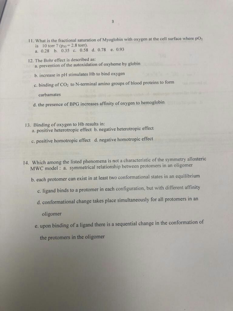 Solved 11 What Is The Fractional Saturation Of Myoglobin