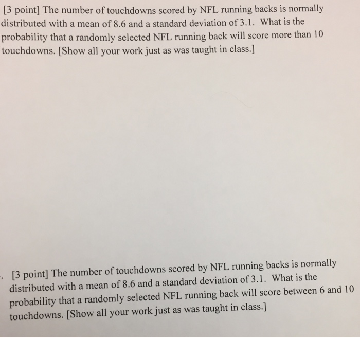 Solved [3 point] The number of touchdowns scored by NFL | Chegg.com