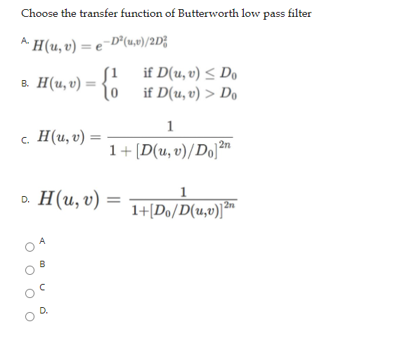 Solved Choose the transfer function of Butterworth low pass | Chegg.com
