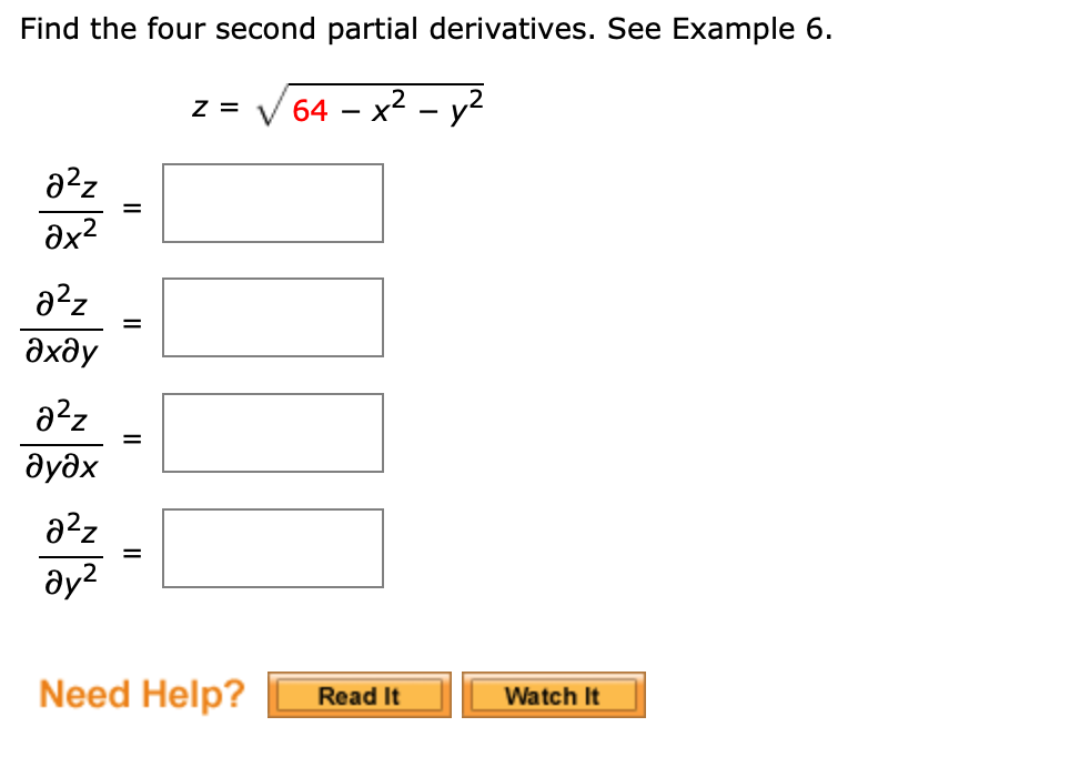 Solved Find the four second partial derivatives. See Example | Chegg.com