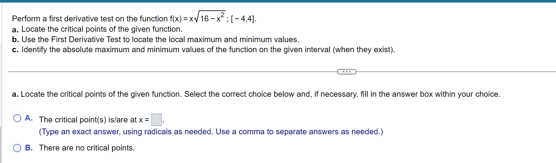 Solved Perform a first derivative test on the function | Chegg.com