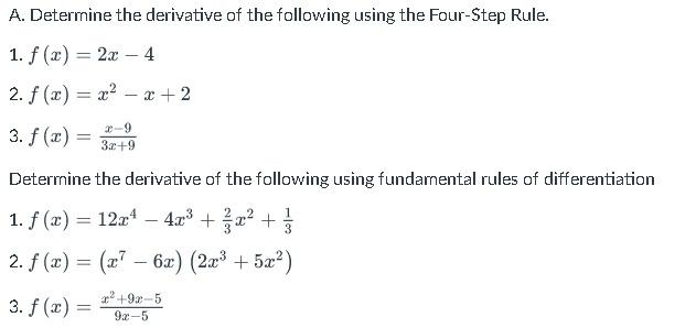Solved A. Determine the derivative of the following using | Chegg.com