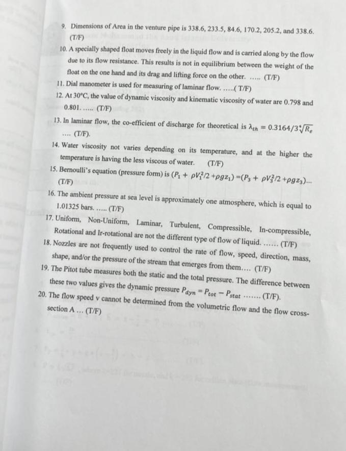 Solved 9. Dimensions of Area in the venture pipe is 338.6, | Chegg.com