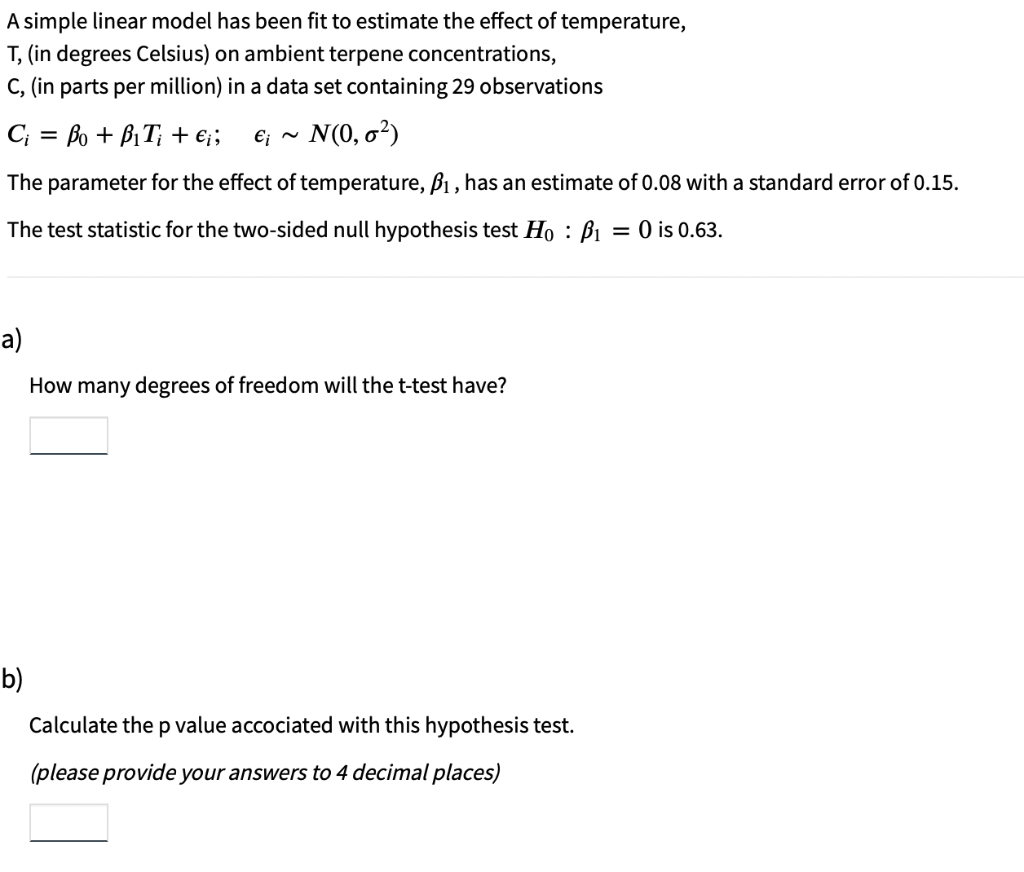 Solved A simple linear model has been fit to estimate the | Chegg.com