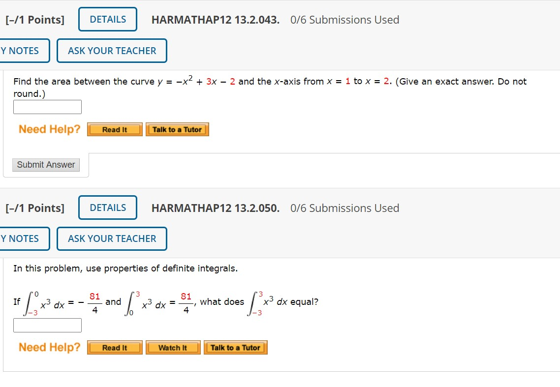 Solved (-/1 Points] DETAILS HARMATHAP12 13.2.043. 0/6 | Chegg.com