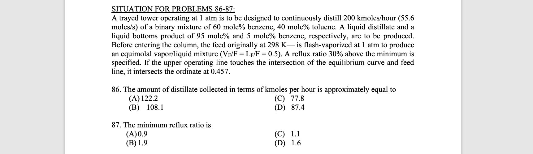Solved SITUATION FOR PROBLEMS 86-87: A trayed tower | Chegg.com