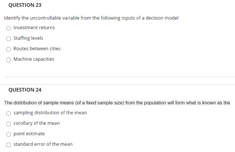 Solved QUESTION 23 Identify the uncontrollable variable from | Chegg.com