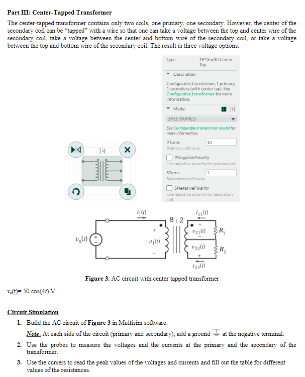 Solved Part III: Center-Tapped Transformer The center-tapped | Chegg.com