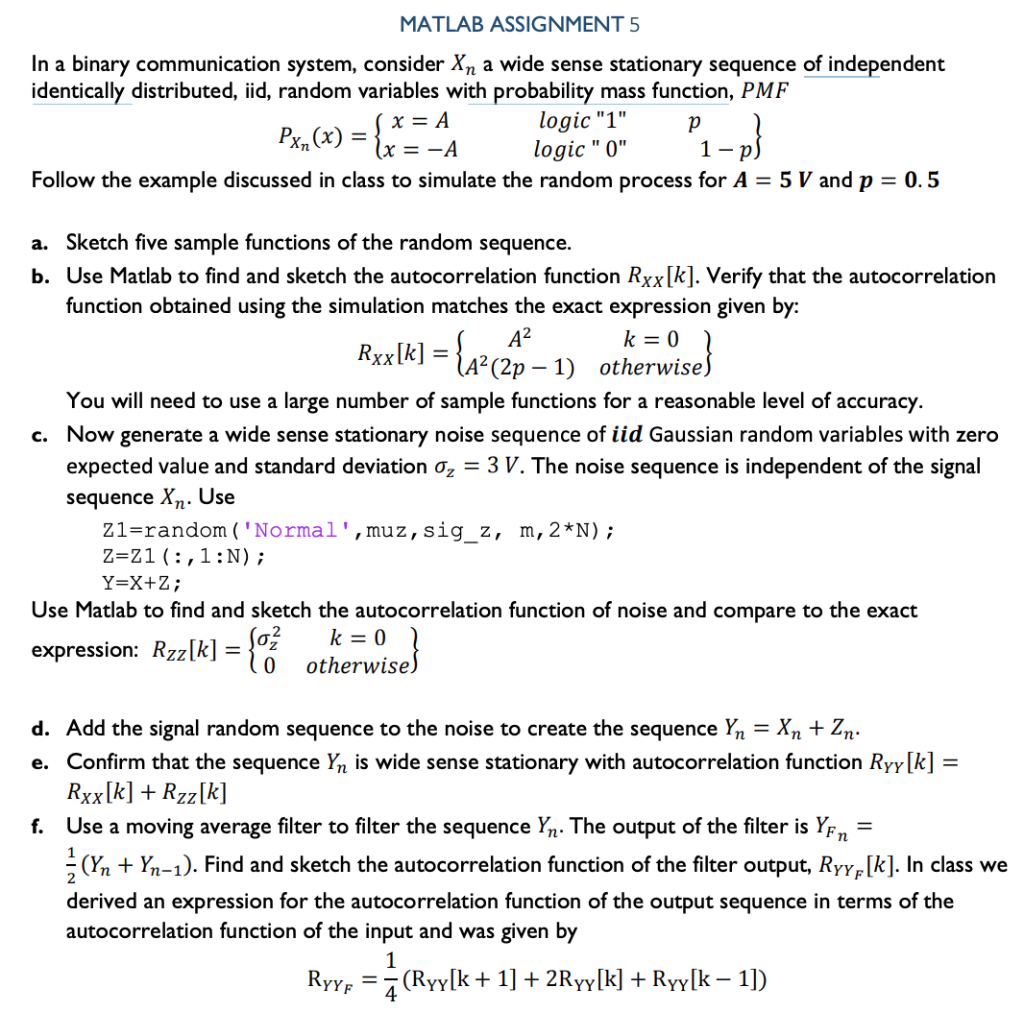 MATLAB ASSIGNMENT 5 In a binary communication system, | Chegg.com