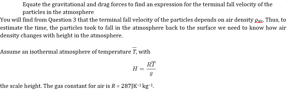 Solved Equate the gravitational and drag forces to find an | Chegg.com