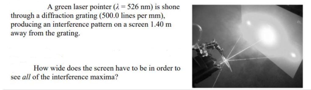 Solved A green laser pointer (1 = 526 nm) is shone through a | Chegg.com