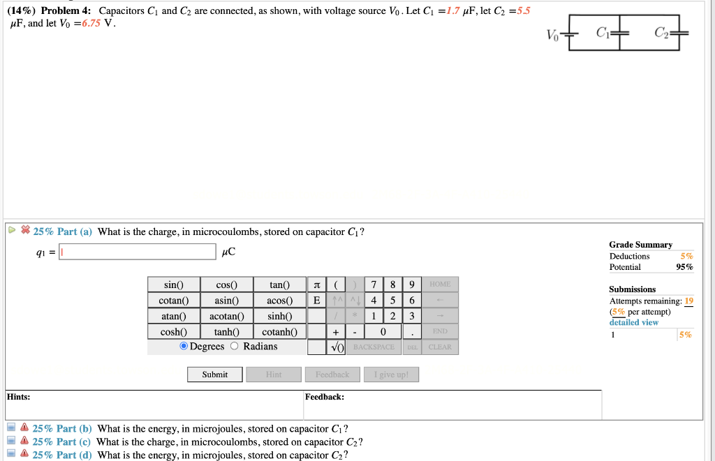 Solved (14%) Problem 4: Capacitors C and C2 are connected, | Chegg.com