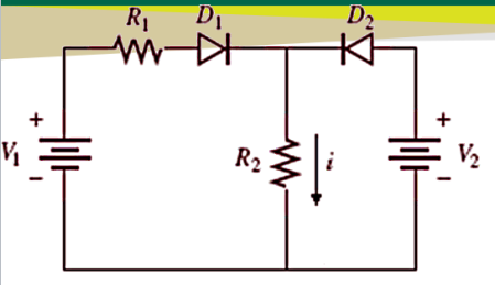 Solved DETERMINE i IF V1=12V, R1=1K-OHM, R2=2K-OHM, AND V2= | Chegg.com