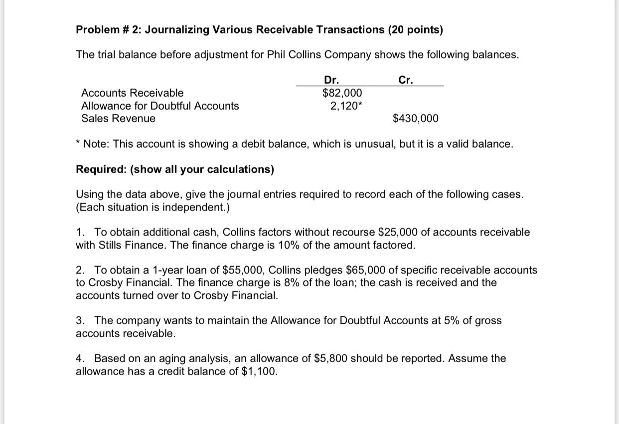 Solved Problem #2: Journalizing Various Receivable | Chegg.com