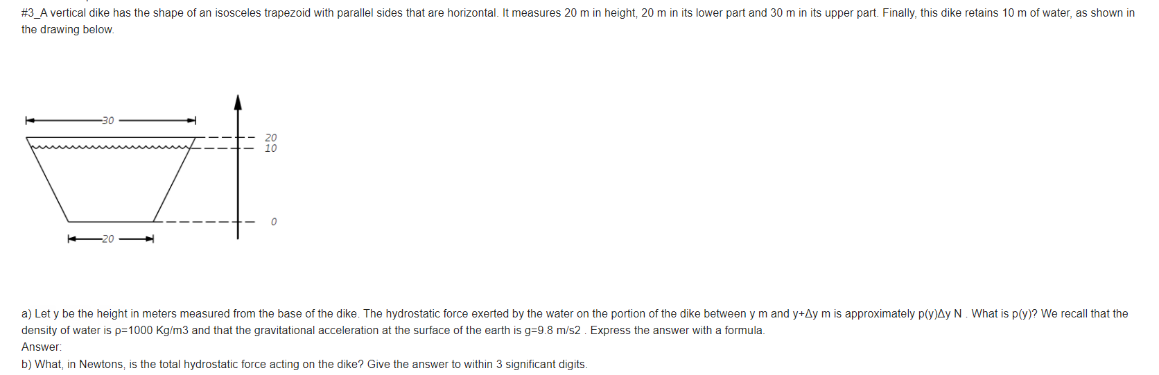 Solved #3_A vertical dike has the shape of an isosceles | Chegg.com