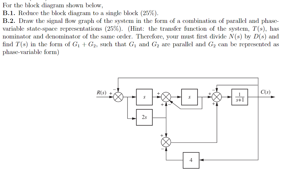 Solved For the block diagram shown below, B.1. Reduce the | Chegg.com