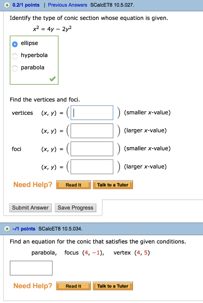 Solved +0.2/1 points | Previous Answers SCalcET8 10.5.027. | Chegg.com