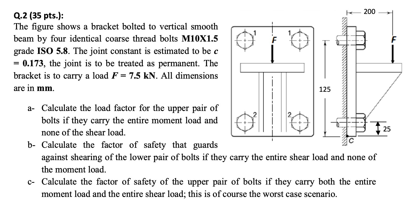 Solved 200 F F Q.2 (35 pts.): The figure shows a bracket | Chegg.com