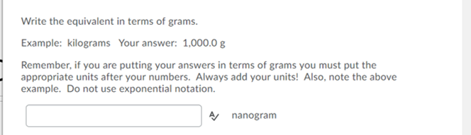 Write the equivalent in terms of grams. Example: | Chegg.com