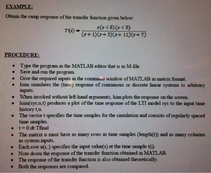 Solved EXAMPLE: Obtain the ramp response of the transfer | Chegg.com