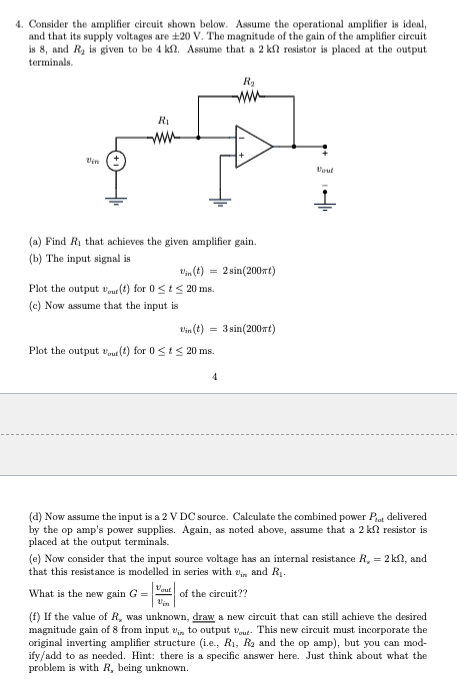 Solved 4 Consider The Amplifier Circuit Shown Below Assume 9101