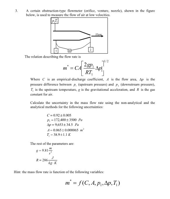 3. A certain obstruction-type flowmeter (orifice, | Chegg.com