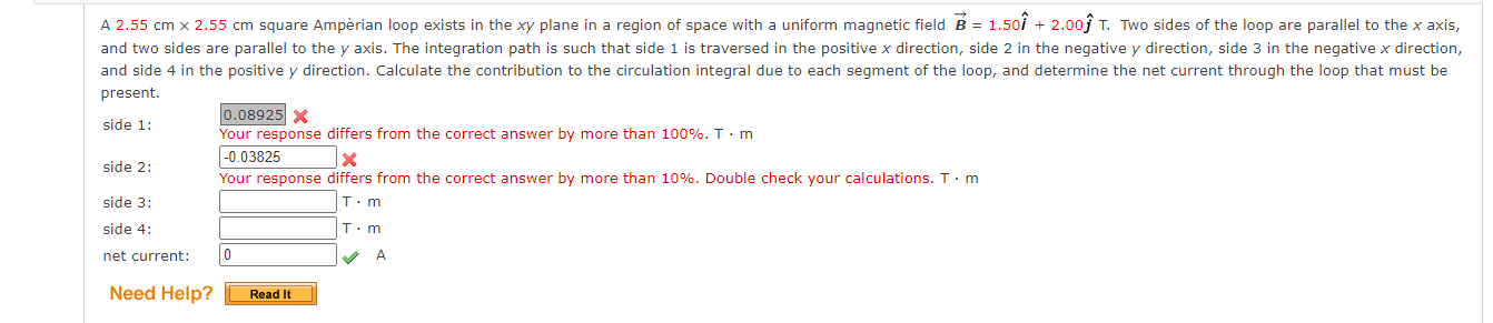 Solved A 2 55 Cm X 2 55 Cm Square Ampèrian Loop Exists In