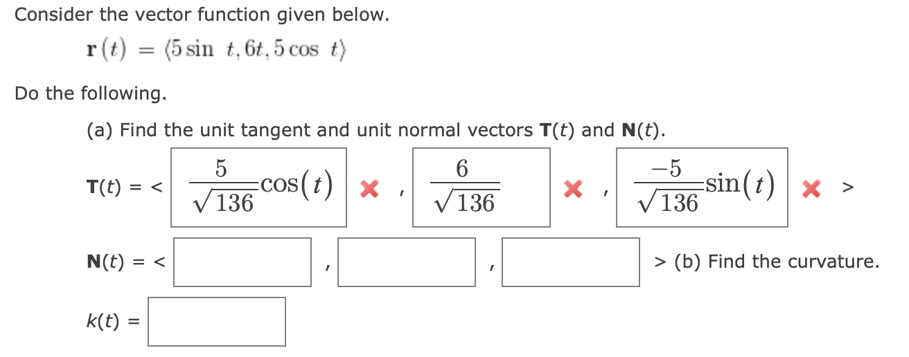 Solved Consider the vector function given below. r(t) = (5 | Chegg.com