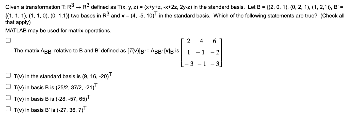 Solved Given a transformation T:R3→R3 defined as | Chegg.com