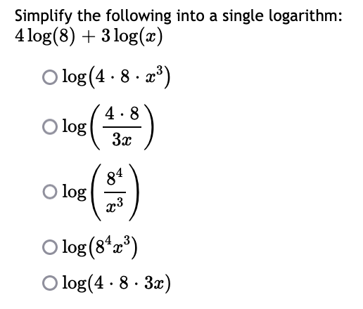Solved Simplify the following into a single logarithm: 4 | Chegg.com