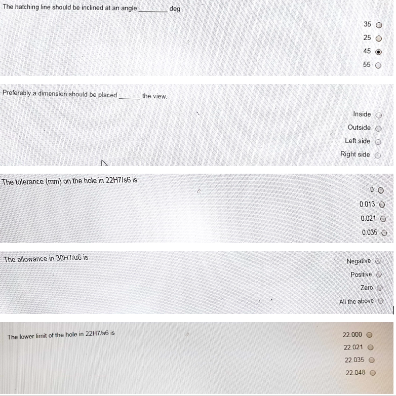 Solved The hatching line should be inclined at an angle deg | Chegg.com