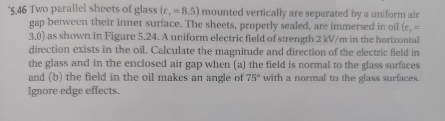 Solved 5.46 Two parallel sheets of glass (e, 8.5) mounted | Chegg.com