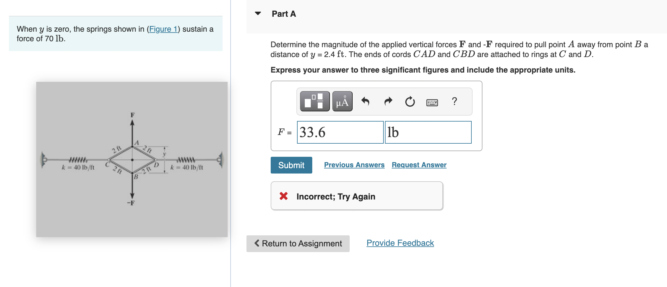 Solved Part AWhen y ﻿is zero, the springs shown in (Figure | Chegg.com