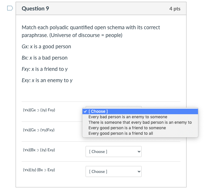 Solved Question 9 4 pts Match each polyadic quantified open | Chegg.com