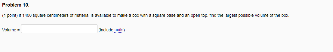 Solved Problem 10. 1 point) If 1400 square centimeters of | Chegg.com