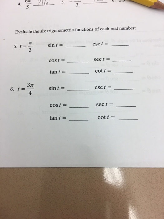 Solved Evaluate the six trigonometric functions of each real | Chegg.com