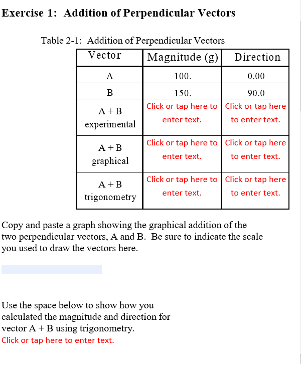 Solved Exercise 1: Addition of Perpendicular Vector's Table | Chegg.com