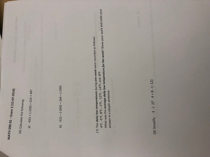 Solved MATH 090 02-Exam 3 (12-07-2018) 16) Calculate the | Chegg.com