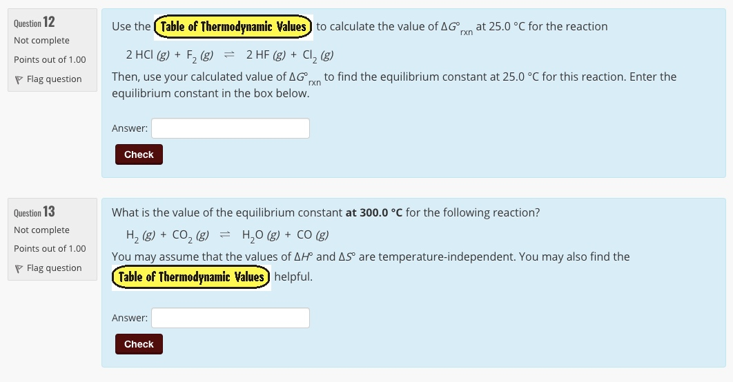 Solved Use the (Table of Thermodynamic Values to calculate | Chegg.com