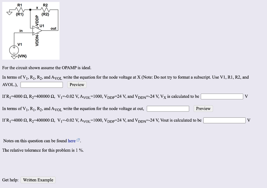 Solved R1 R2 {R1} (R2) U1 out in VDDN VDDP V1 {VIN) For the | Chegg.com