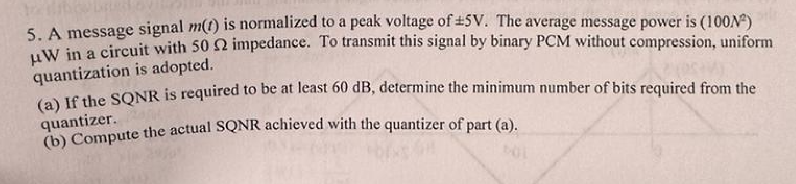 Solved 5. A message signal m(t) is normalized to a peak | Chegg.com