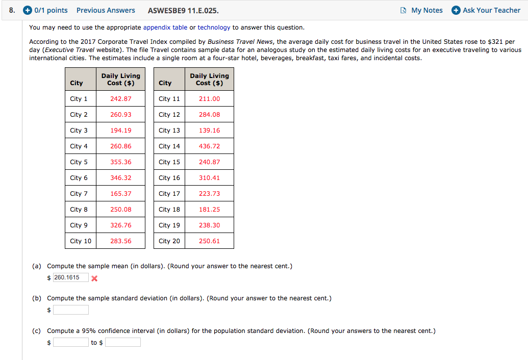 Solved 8. 0/1 points Previous Answers ASWESBE9 11.E.025. My | Chegg.com