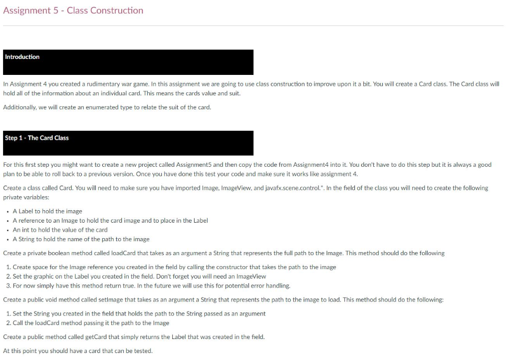 Solved Assignment 5 - Class Construction Introduction In | Chegg.com