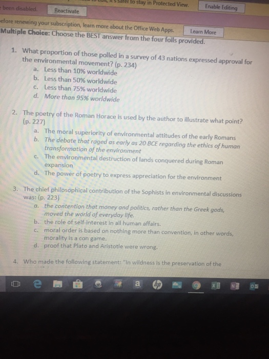 Solved , its safer to stay in Protected View. Enable Editing | Chegg.com