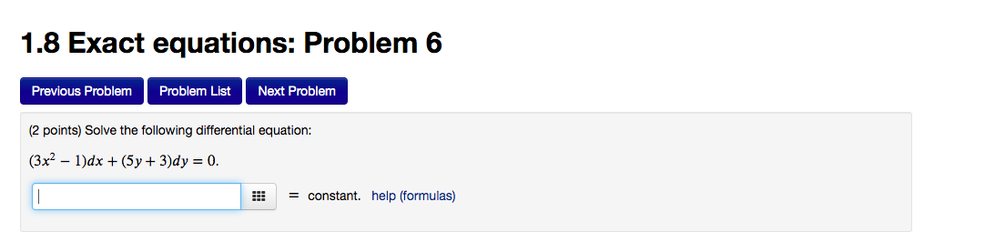 Solved 1.8 Exact equations: Problem 6 Previous Problem | Chegg.com