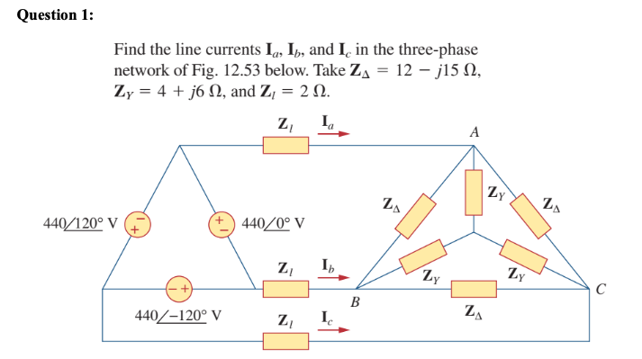 Solved Find the line currents Ia,Ib, and Ic in the | Chegg.com