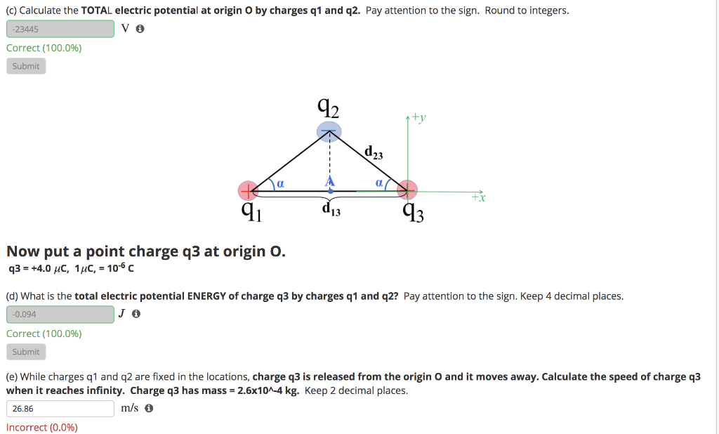 Solved Electric Potential - 3 Point Charges on a Triangle | Chegg.com