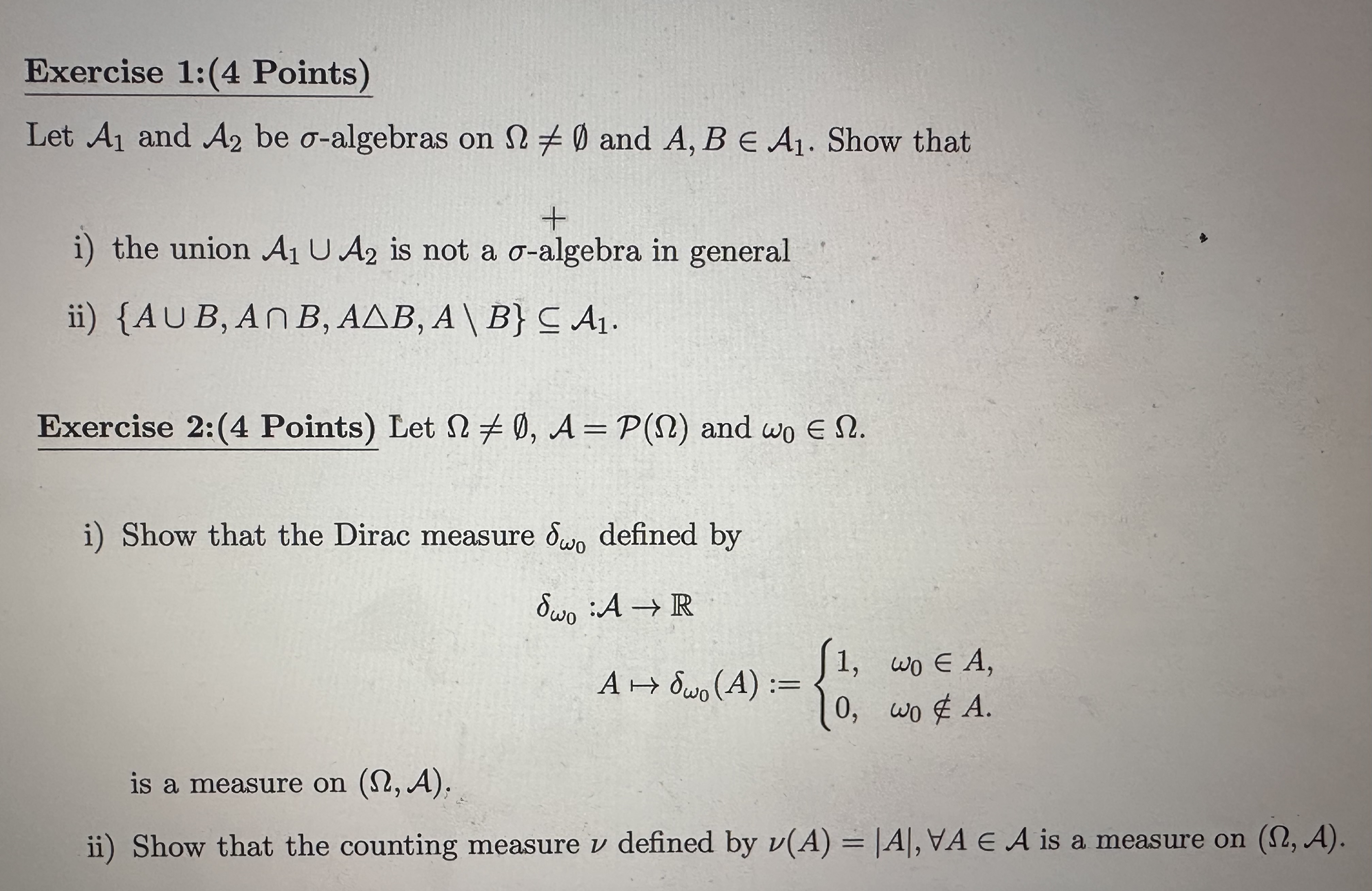 Solved Let A1 and A2 be σ-algebras on Ω =∅ and A,B∈A1. Show | Chegg.com