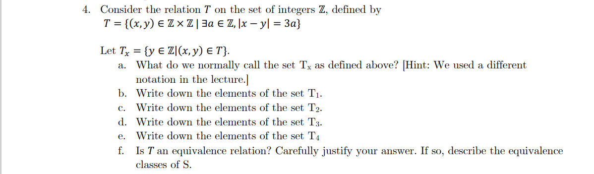 4. Consider the relation T on the set of integers Z, | Chegg.com